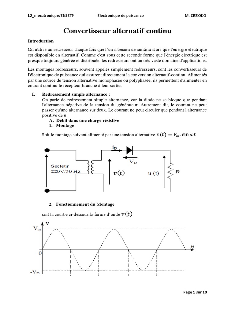 Cours1 Redress Mono | PDF | Redresseur | Électronique de puissance
