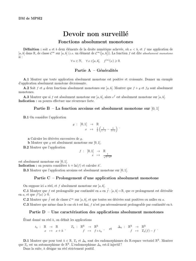 Fonctions Absolument Monotones | PDF | Fonction monotone | Analyse ...