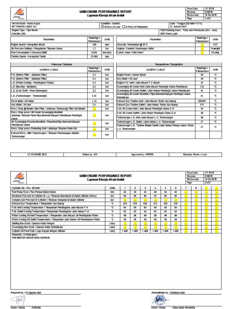 LF - e 015 Main Engine Performance Report | PDF