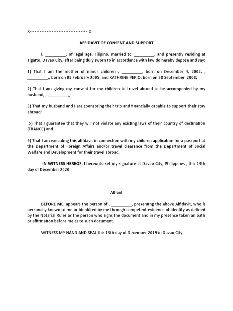 Affidavit of Consent and Support | PDF