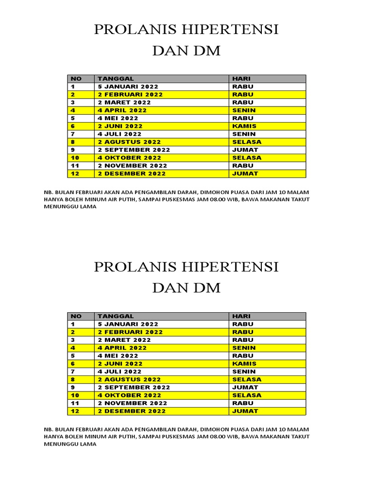 Jadwal Prolanis 2023 | PDF