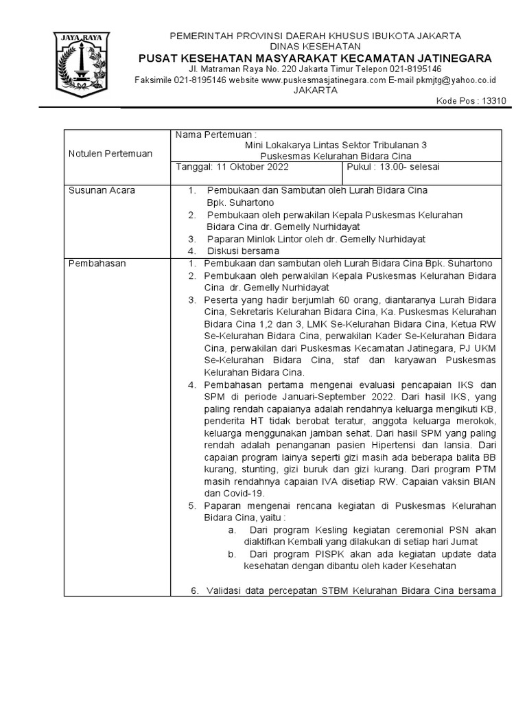 Notulen Minlok Lintor 3 | PDF