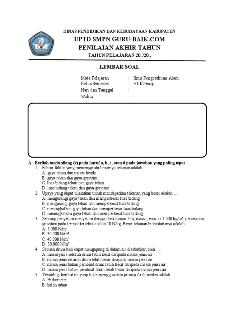 Soal PTS IPA Kelas 8 Semester 2 | PDF | Sains & Matematika
