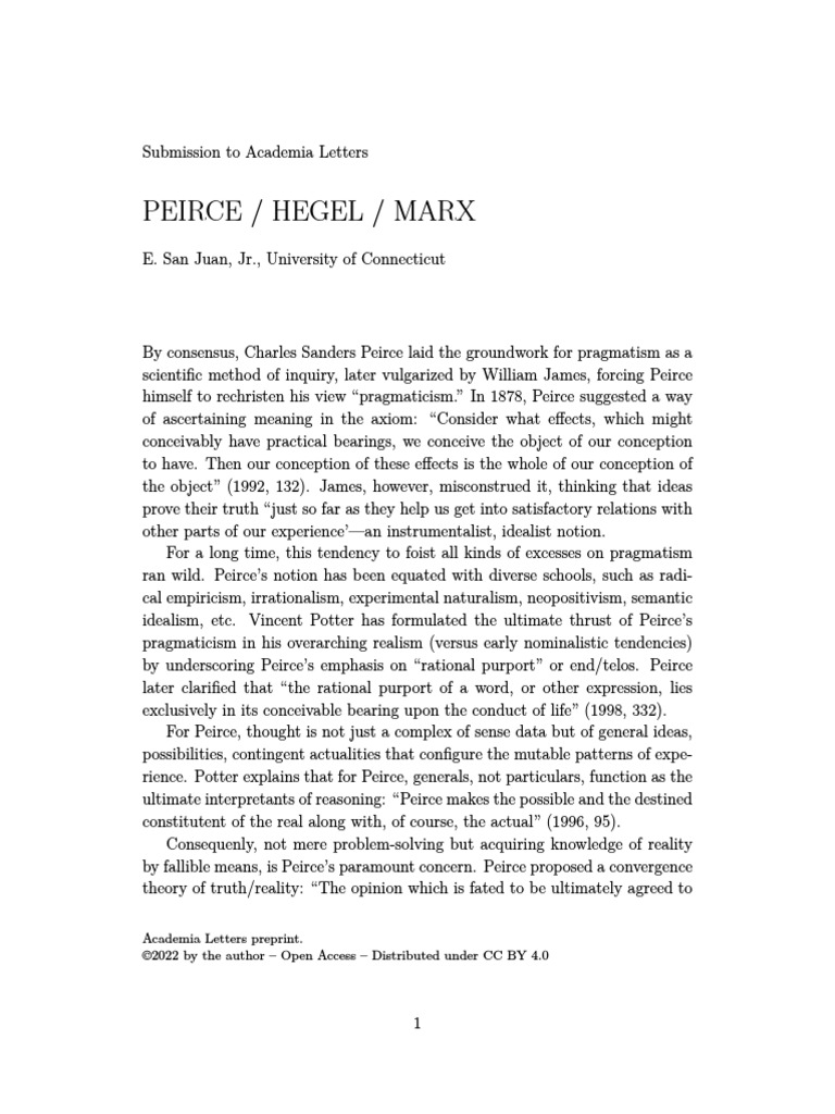 Epifanio San Juan Peirce Hegel Marx | PDF | Charles Sanders Peirce ...