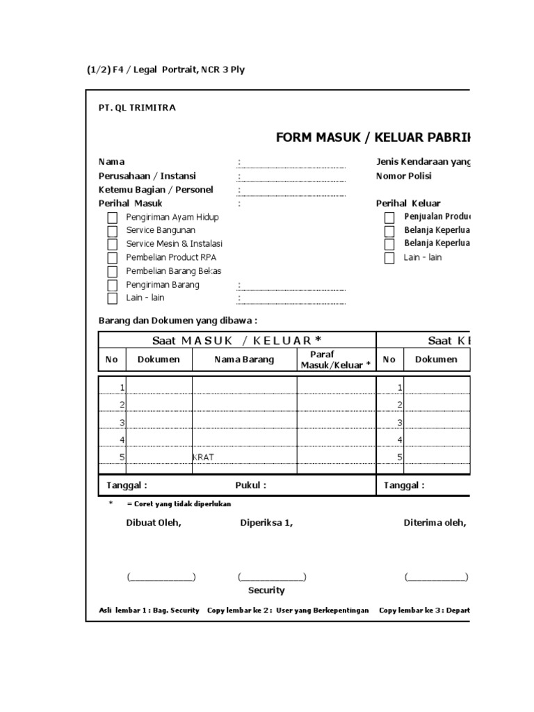 Form Masuk Keluar | PDF