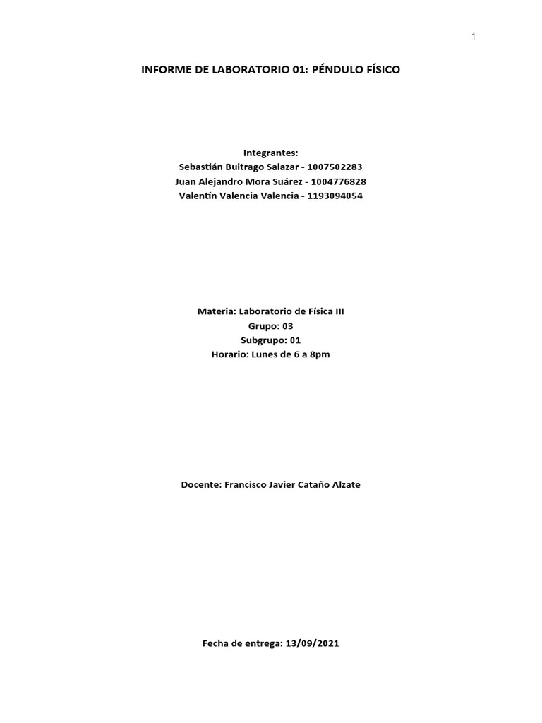 Informe 01 | PDF | Oscilación | Péndulo