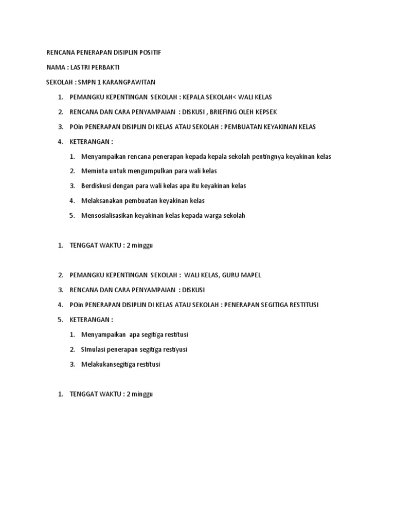 Rencana Penerapan Disiplin Positif | PDF
