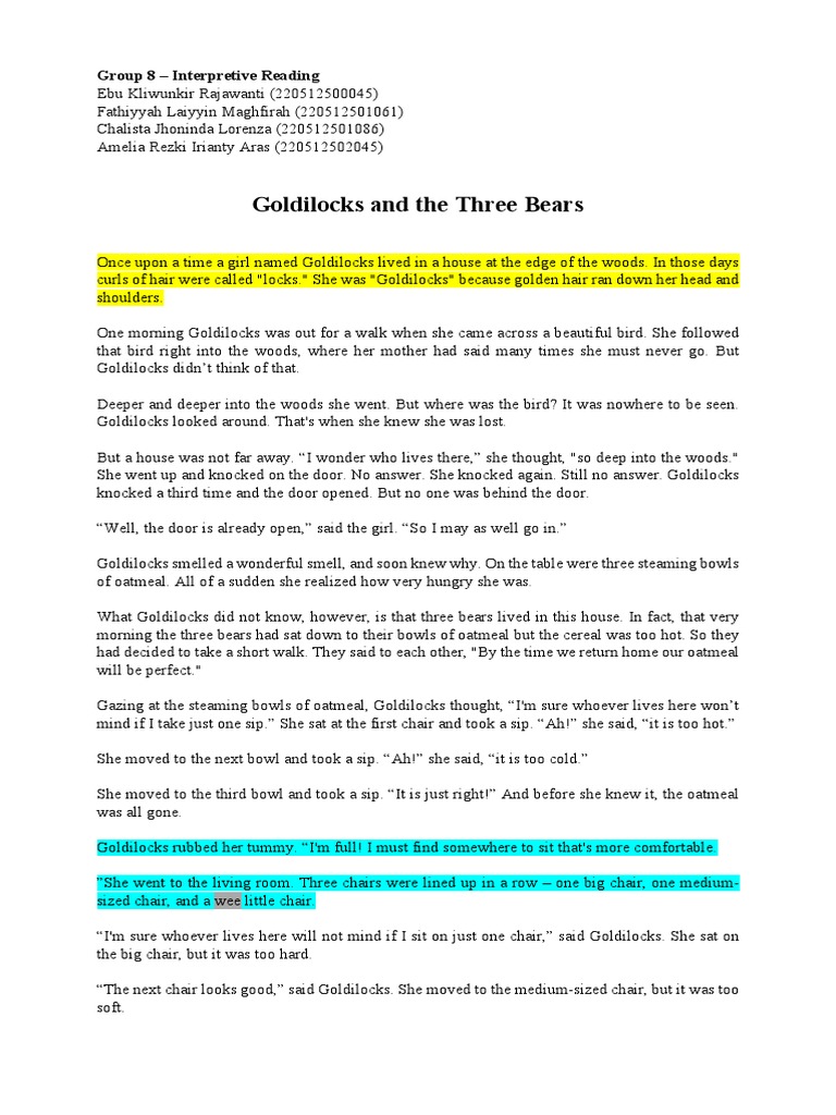Interpreting Goldilocks and the Three Bears | PDF | Goldilocks And The ...