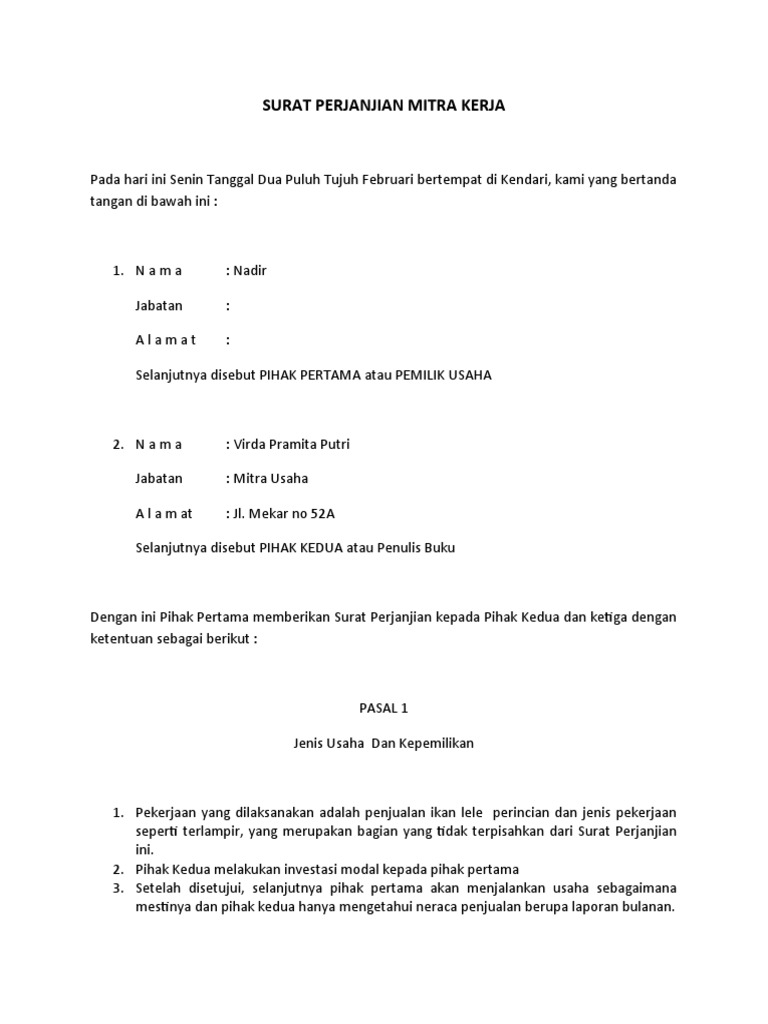 Surat Perjanjian Mitra Kerja | PDF