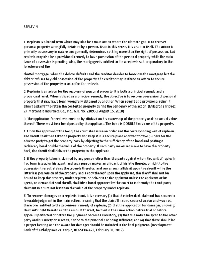 Replevin | Download Free PDF | Foreclosure | Common Law