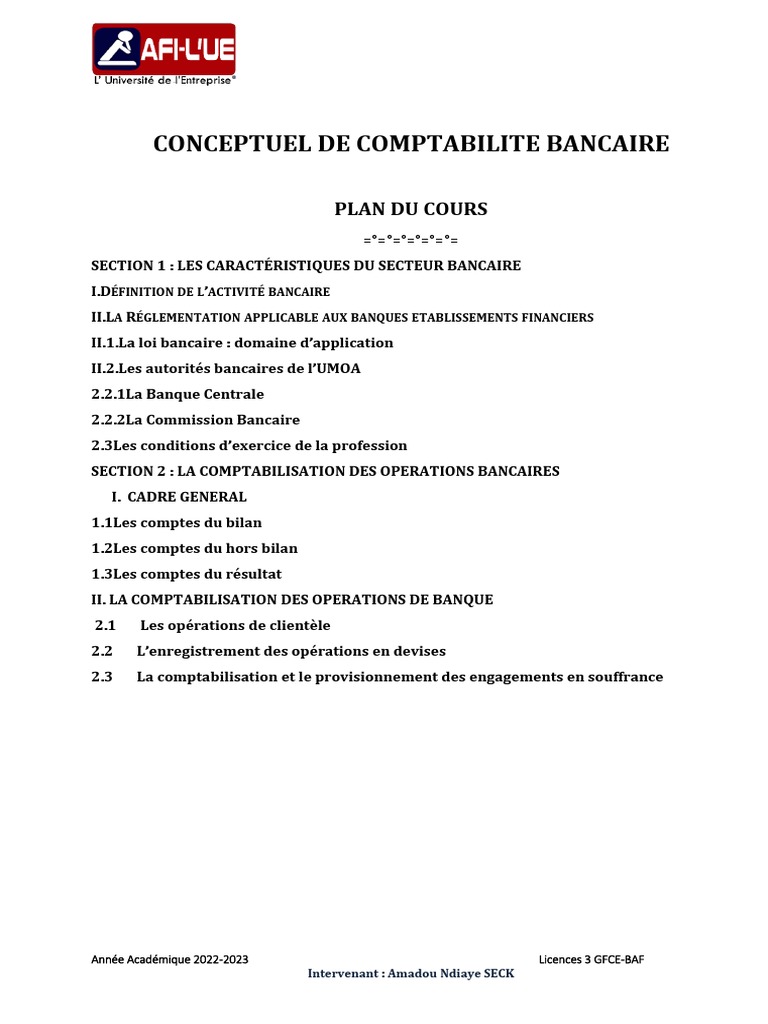 Cours Comptabilité Bancaire L3 Afi | PDF | Banques | Finance et gestion monétaire