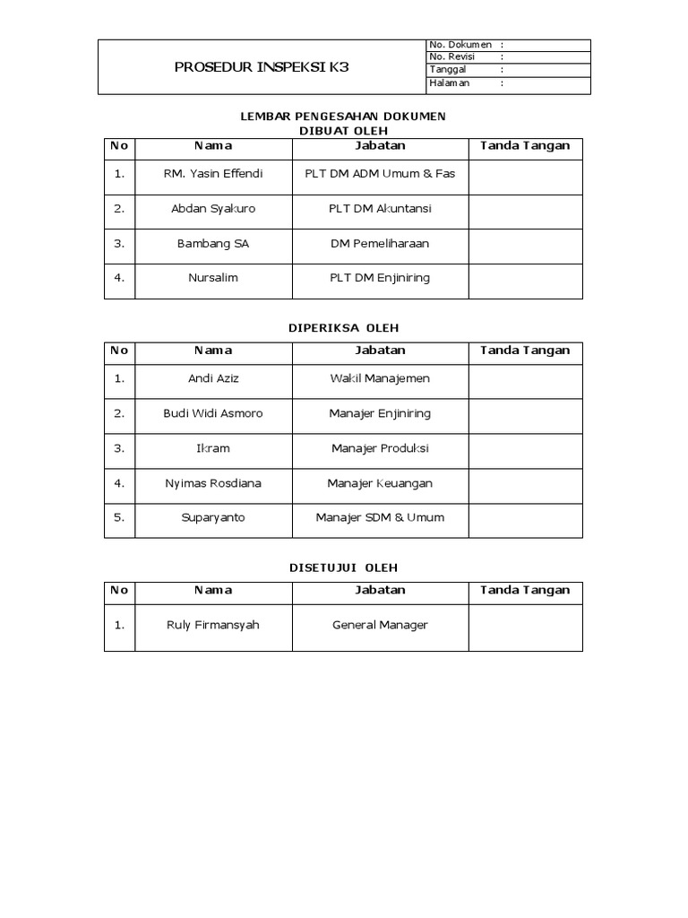 Contoh Prosedur Inspeksi K3 | PDF | Bisnis | Teknologi & Rekayasa