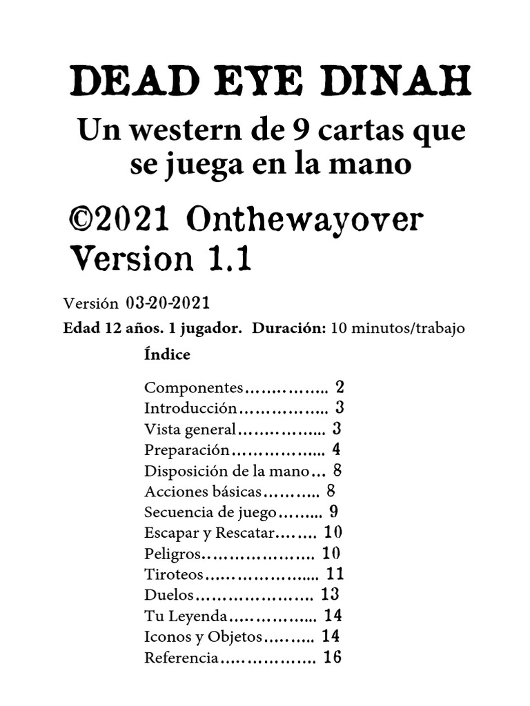 Dead Eye Dinah: Un Western de 9 Cartas Que Se Juega en La Mano | PDF