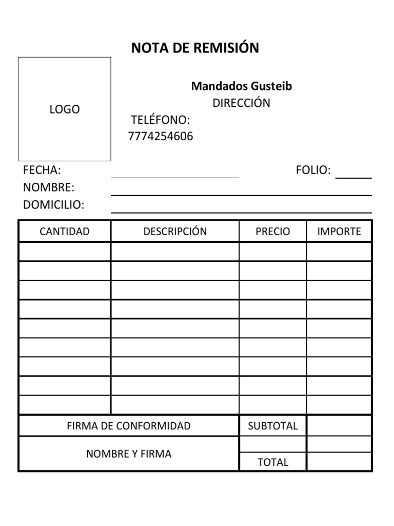 Formato Nota de Remisión | PDF