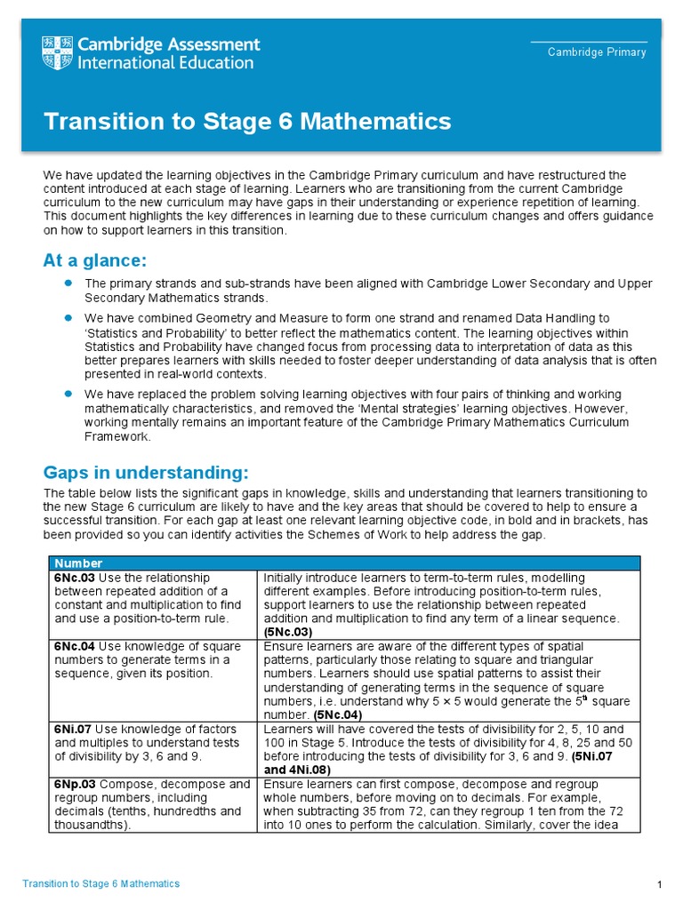 Transition Document Stage 6 Mathematics - tcm142-594947 | PDF ...