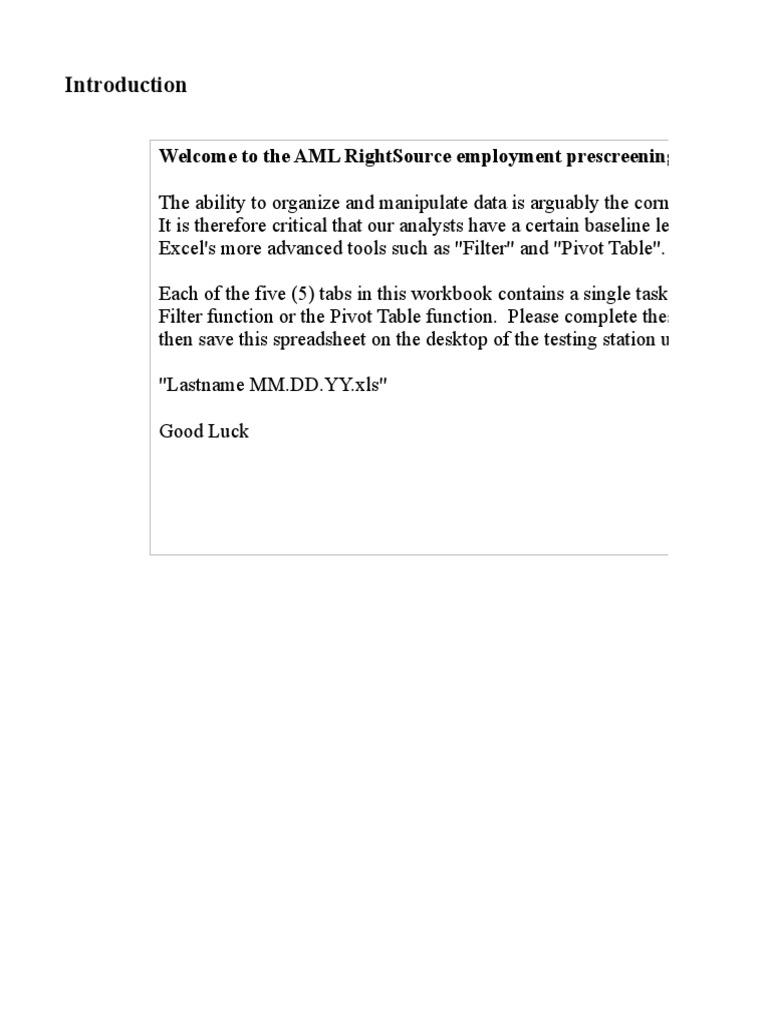 AML RightSource Excel Test | PDF | Microsoft Excel | Harry Potter