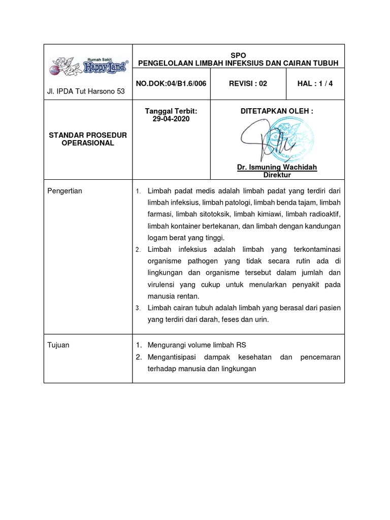 Spo-Sanling-006 - Pengelolaan Limbah Infeksius Dan Cairan Tubuh. Rev 01 | PDF | Pengembangan ...