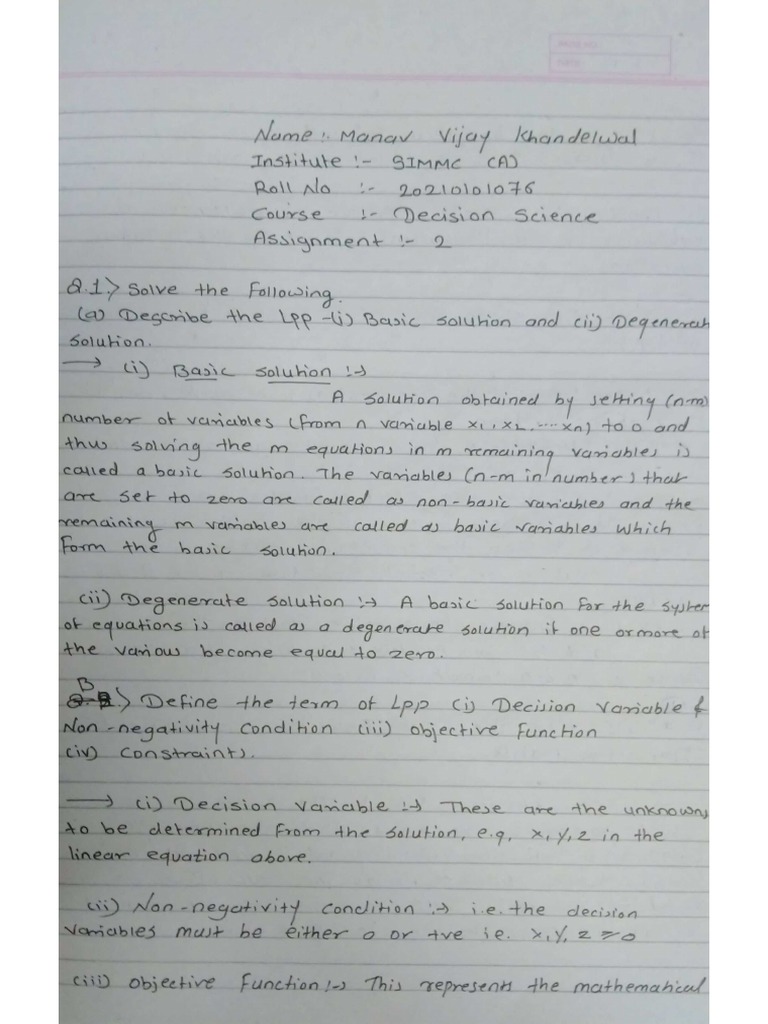 Decision Science Assignment 2 | PDF