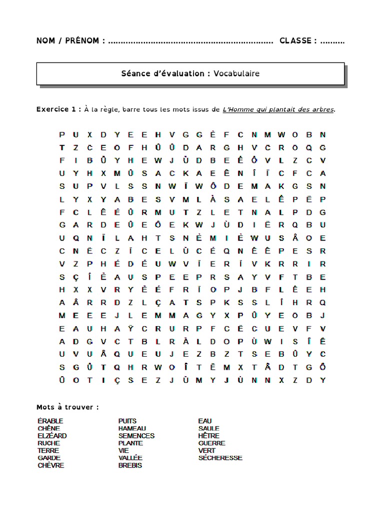 Mots mêlés : L'Homme qui plantait des arbres | PDF