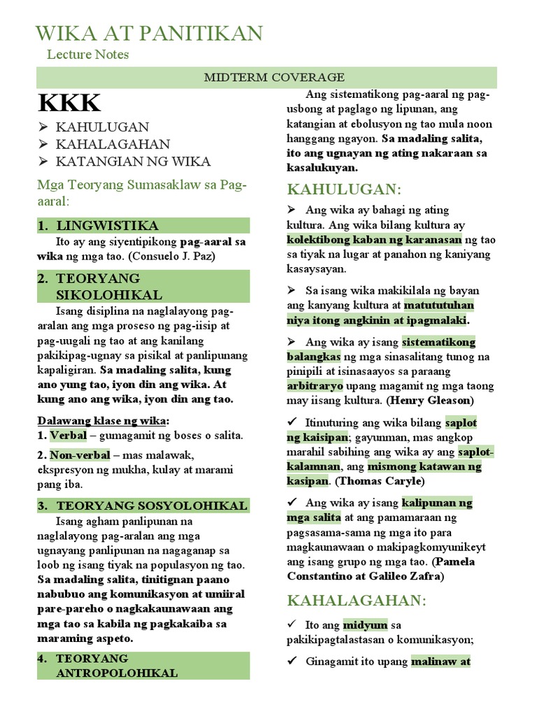 Wika Summary of Notes | PDF
