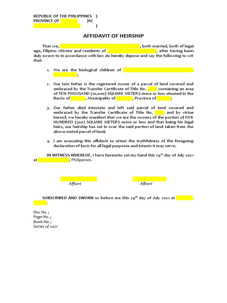 AFFIDAVIT OF HEIRSHIP For Scribd | PDF