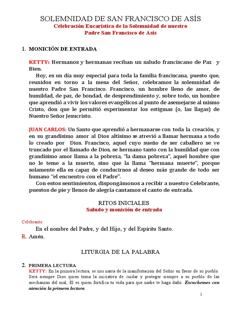 Monición Solemnidad A San Francisco de Asís 2022 | PDF | eucaristía ...