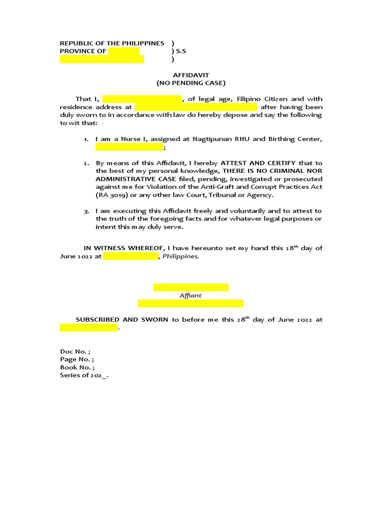 AFFIDAVIT OF NO PENDING CASE For Sribd | PDF