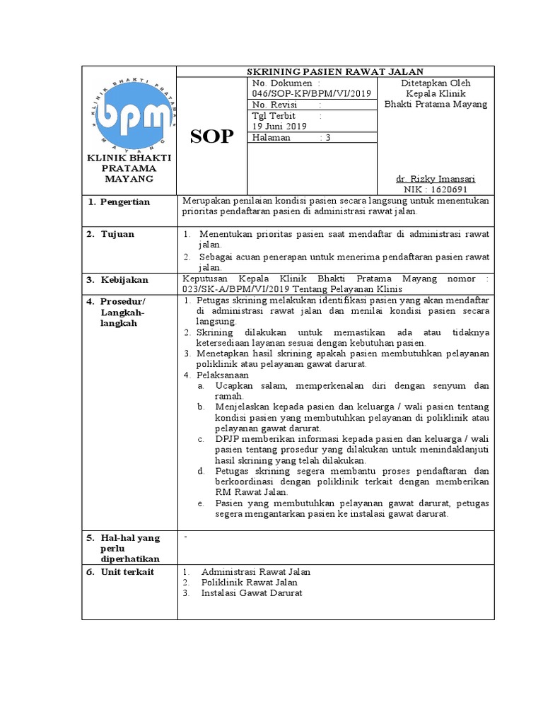 Sop Skrining RJ | PDF