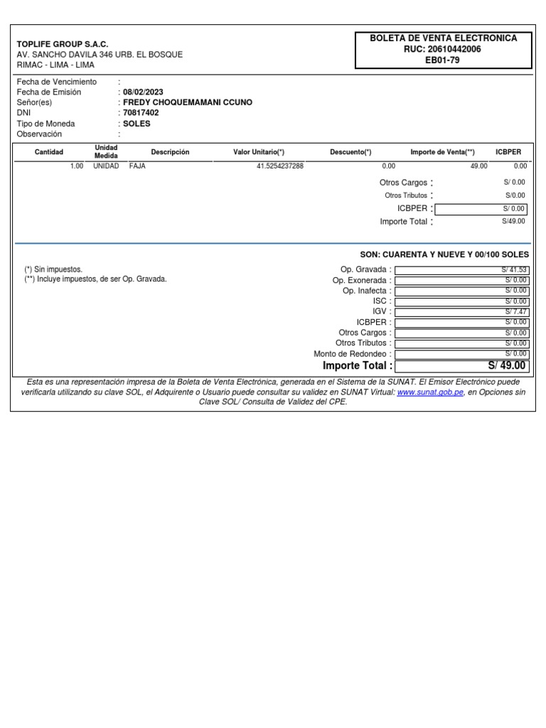 Boleta Electrónica de Venta | PDF