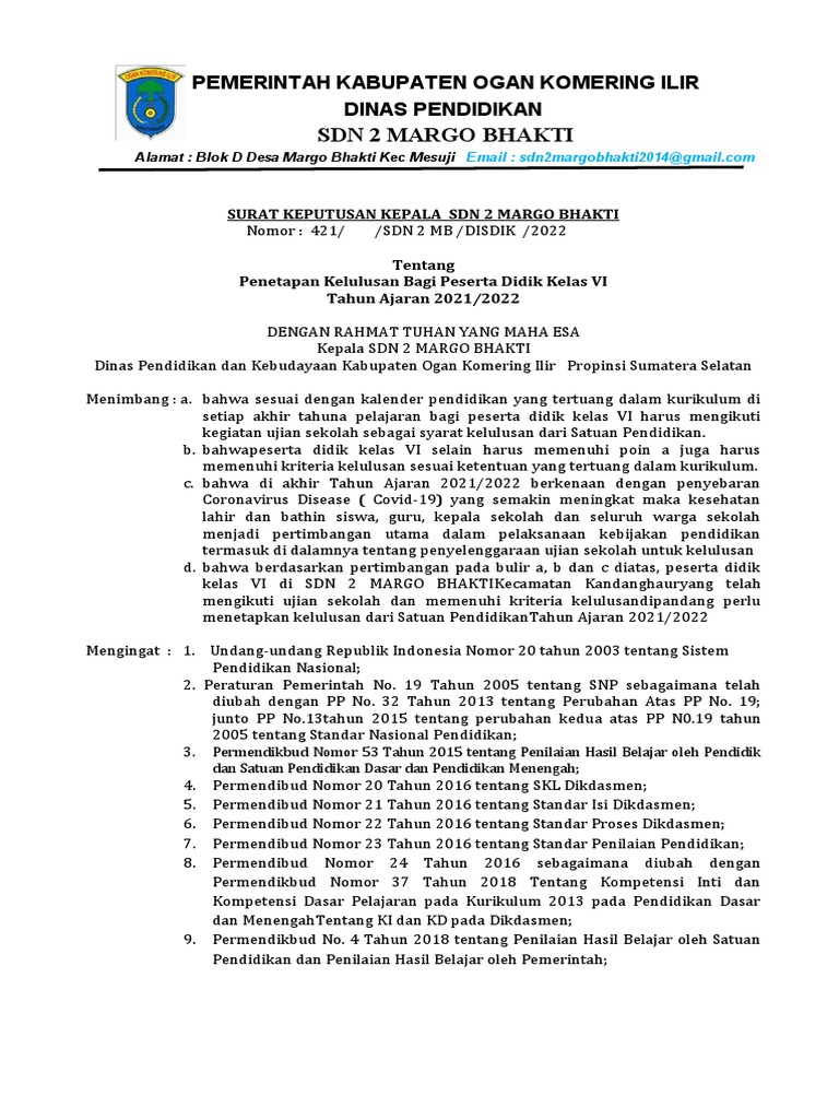 Contoh SK Penetapan Kelulusan US | PDF