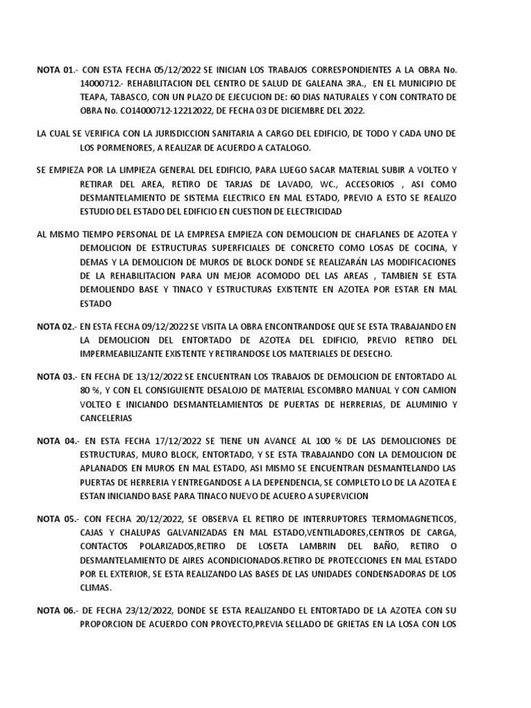 Notas de Bitacora | PDF