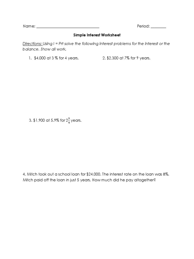 Simple Interest Practice Sheet | PDF