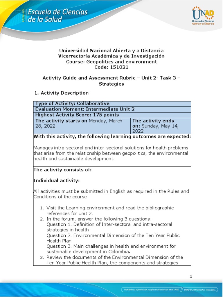 Activities Guide and Evaluation Rubric - Unit 2 - Task 3 - Strategies | PDF
