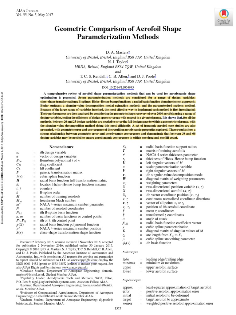 Geometric Comparison of Aerofoil Shape Parameterization Methods | PDF | Mathematical ...