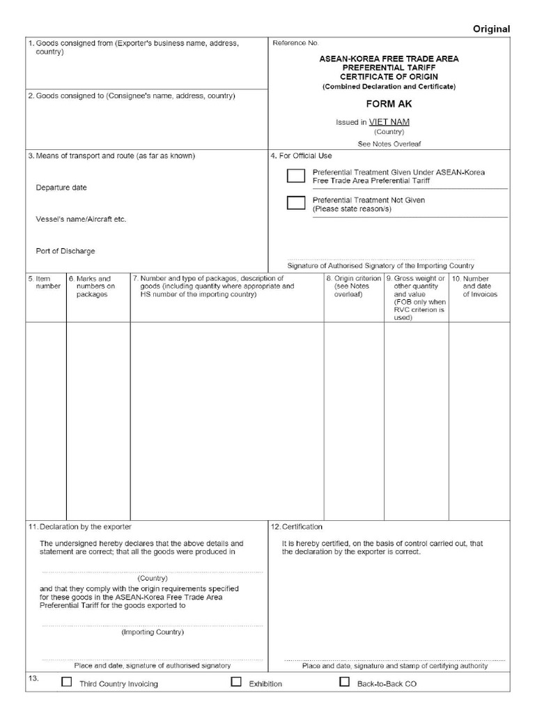 Form AK - Giải Pháp Hỗ Trợ Doanh Nghiệp in Form CO Trực Tuyến - Vsign | PDF