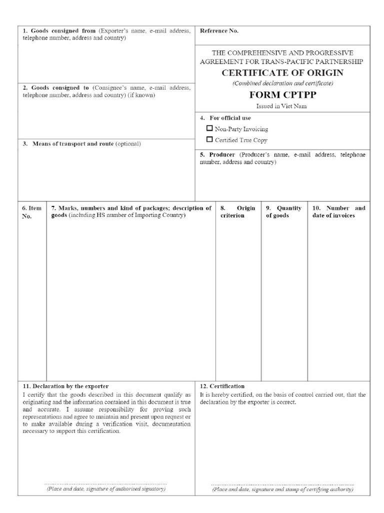 Form CPTPP - Giải Pháp Hỗ Trợ Doanh Nghiệp in Form CO Trực Tuyến - Vsign | PDF