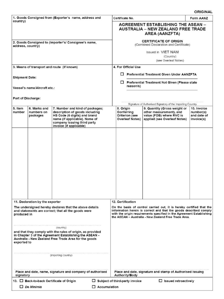 Form AANZ - Giải Pháp Hỗ Trợ Doanh Nghiệp in Form CO Trực Tuyến - Vsign ...