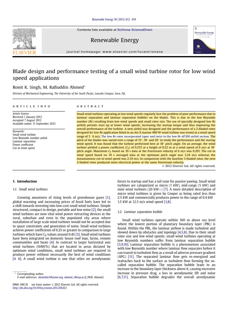 Blade Design and Performance Testing of A Small Wind Turbine Rotor For ...