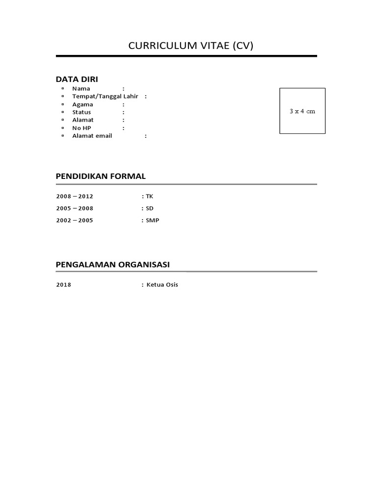 Curriculum Vitae (CV) : Data Diri | PDF | Karier & Perkembangan | Gaya Hidup