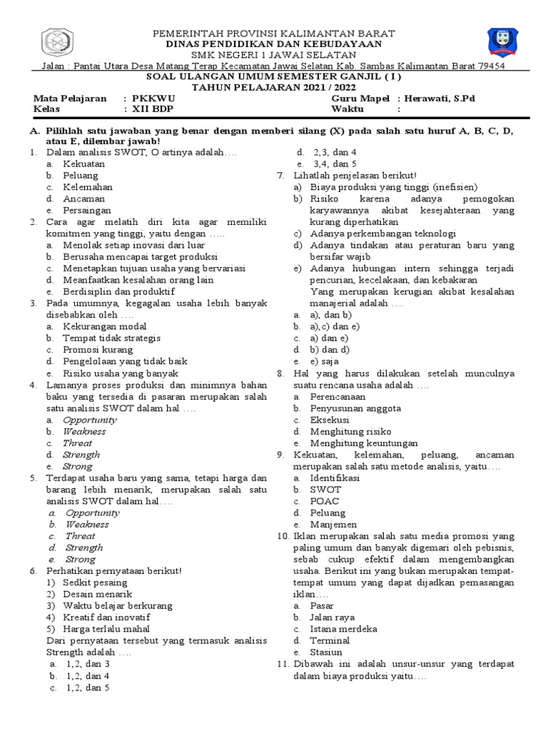 Uas S1 Pkkwu Xii BDP | PDF