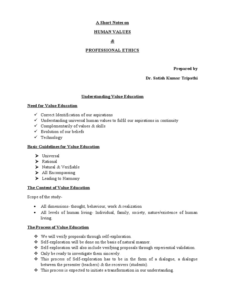 Human Values Short Notes | PDF | Happiness | Nature