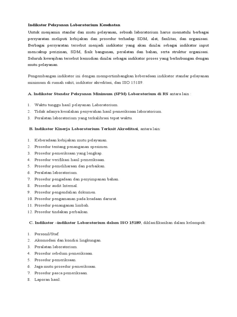 Indikator Pelayanan Laboratorium Kesehatan +AKREDITASI | PDF | Sains & Matematika