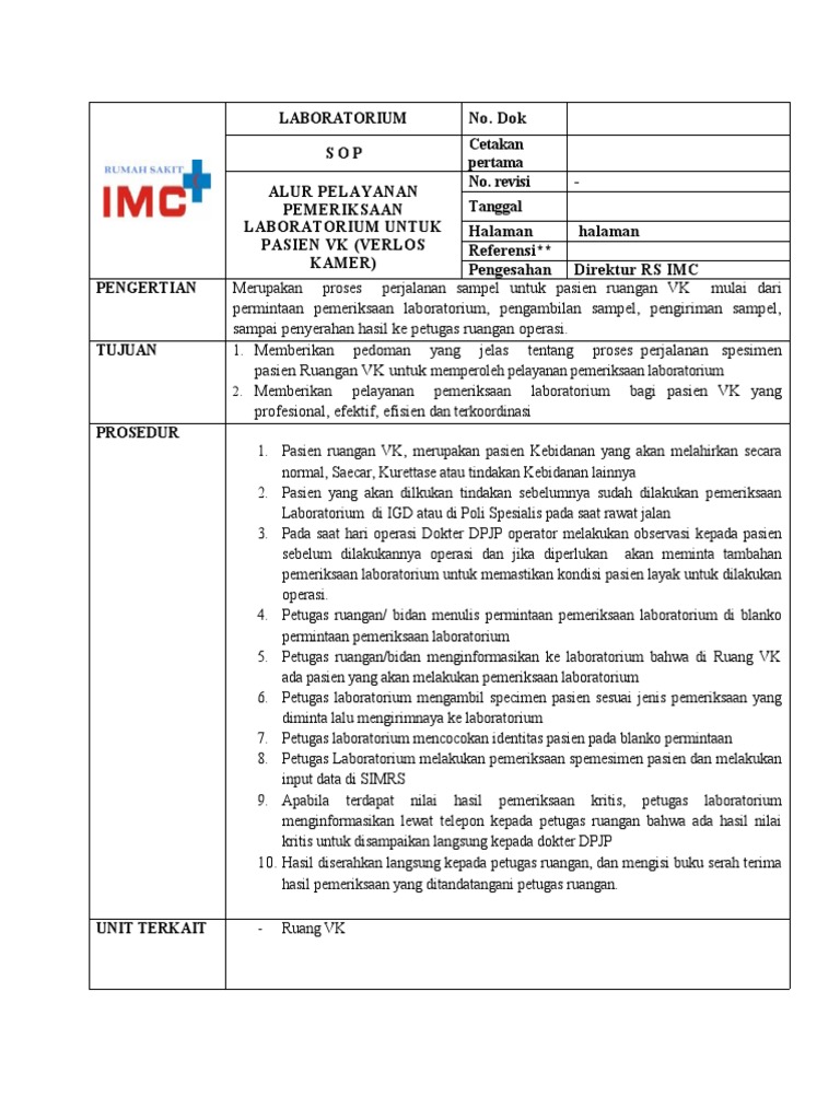Sop Pelayanan VK | PDF