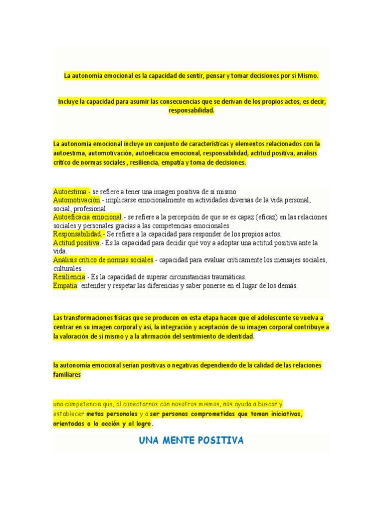 Fomentar Autonomía Emocional Adolescente | PDF | Las emociones | Autoestima