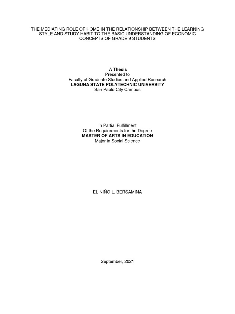 Bersamina ElNino MaEd SocSci | PDF | Learning Styles | Learning