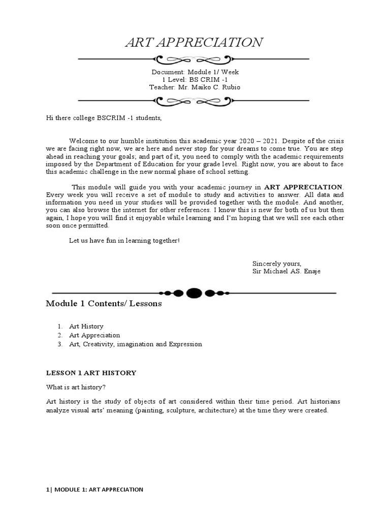 Art Appreciation Module 1 | PDF | Creativity | Paintings