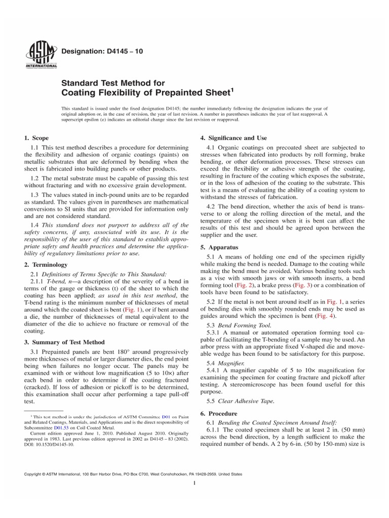 ASTM D4145-10 T Bend Test | PDF