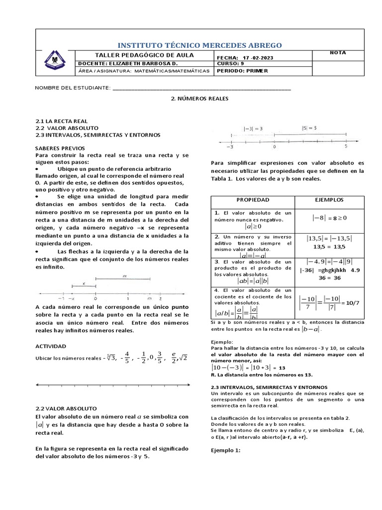 La Recta Real - Valor Absoluto - Intervalos | PDF | Intervalo (Matemáticas) | Análisis real