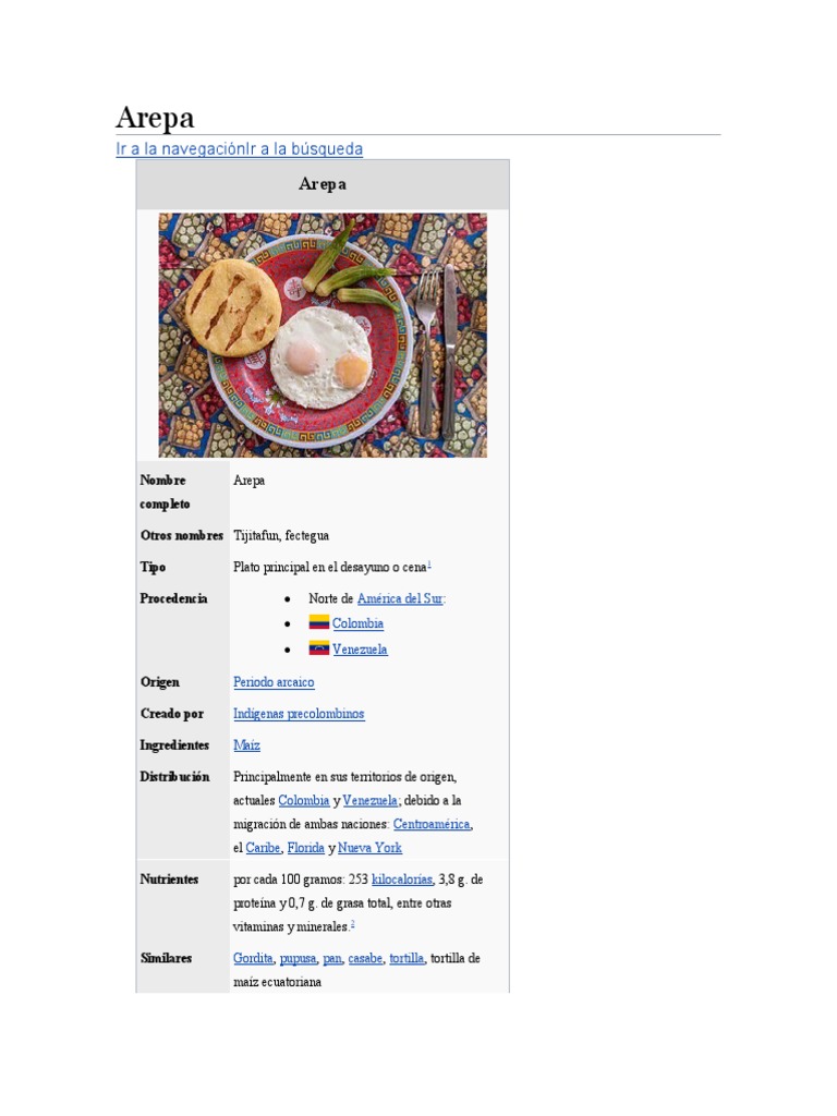 Arepa | PDF | Alimentos | Comida y bebida