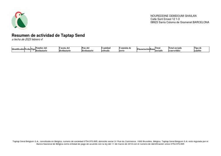 Resumen de Actividad de Taptap Send | PDF